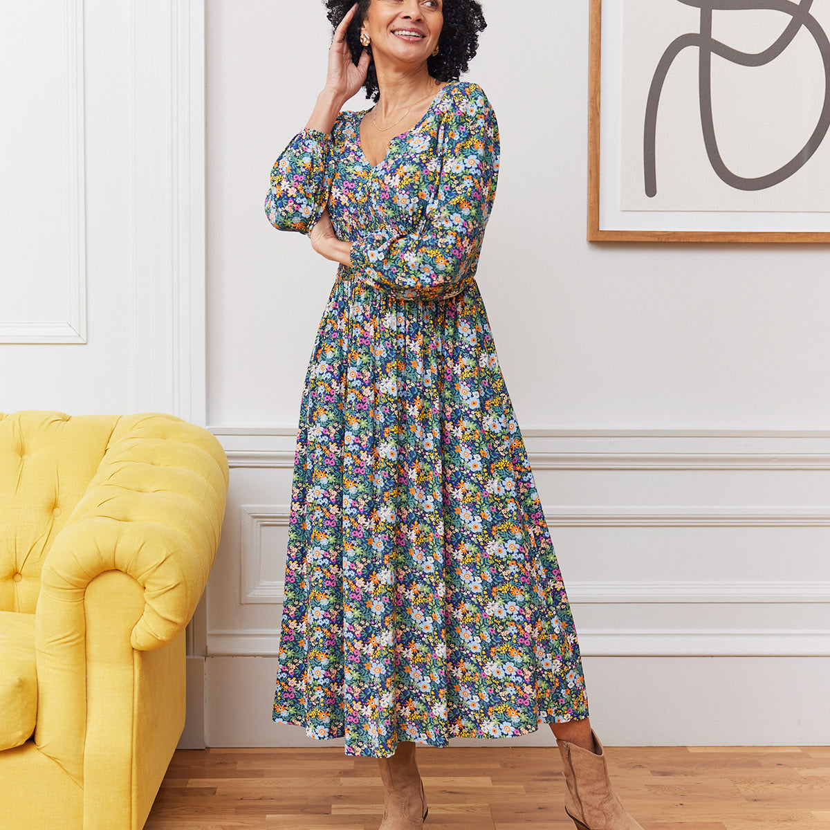 Maddie V-Neck Dress - Multi Coloured Floral – This is Unfolded