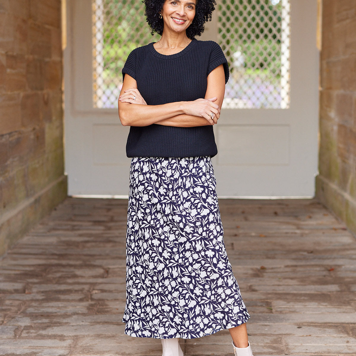 Isabelle Bias Cut Skirt - Monochrome Floral Print – This is Unfolded