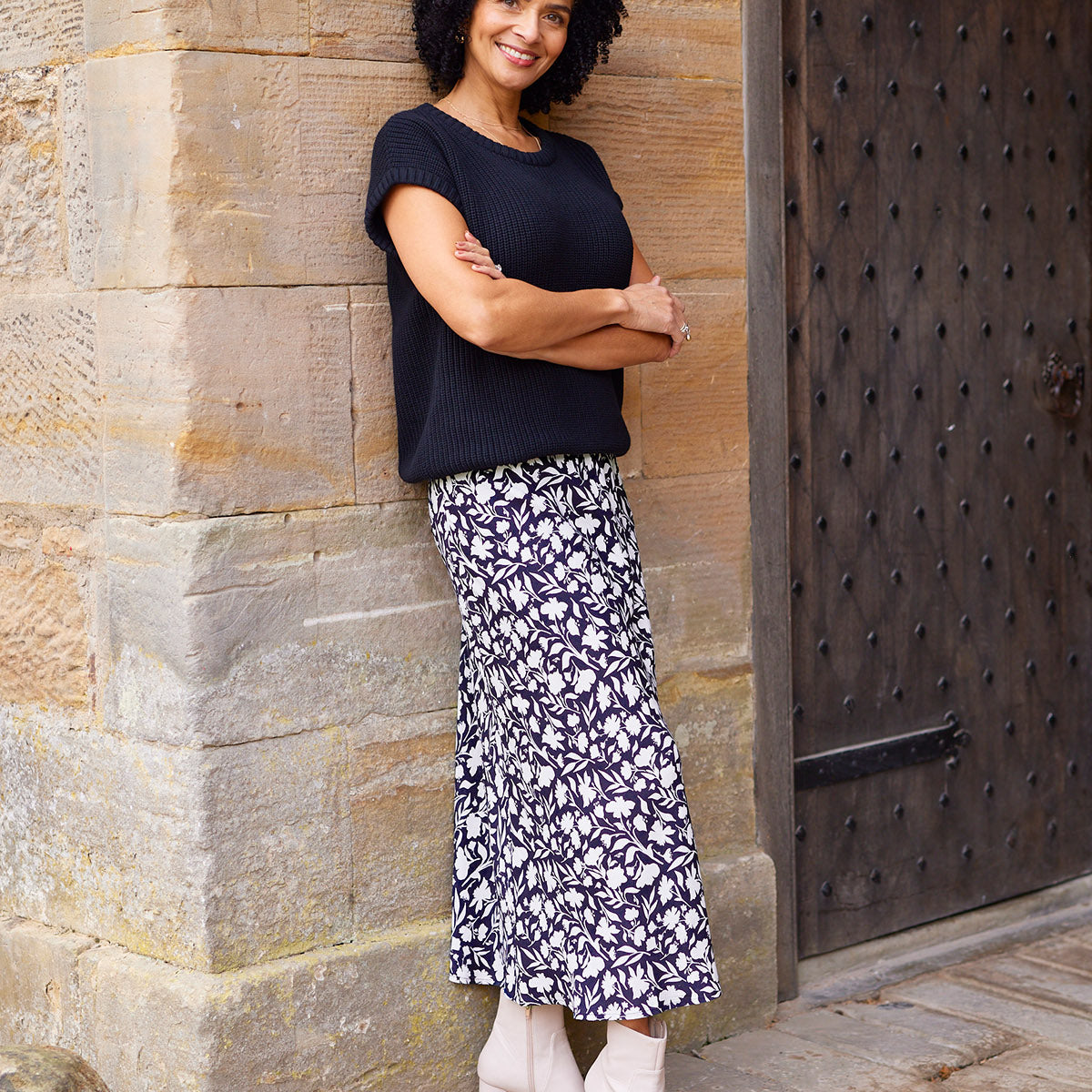 Isabelle Bias Cut Skirt - Monochrome Floral Print – This is Unfolded