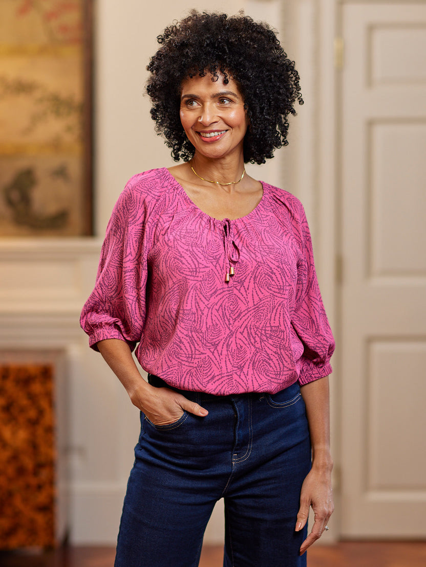Lottie Top - Pink Abstract Dot Print – This is Unfolded
