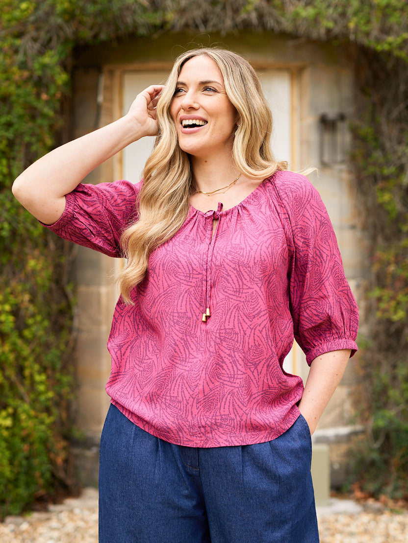 Lottie Top - Pink Abstract Dot Print – This is Unfolded