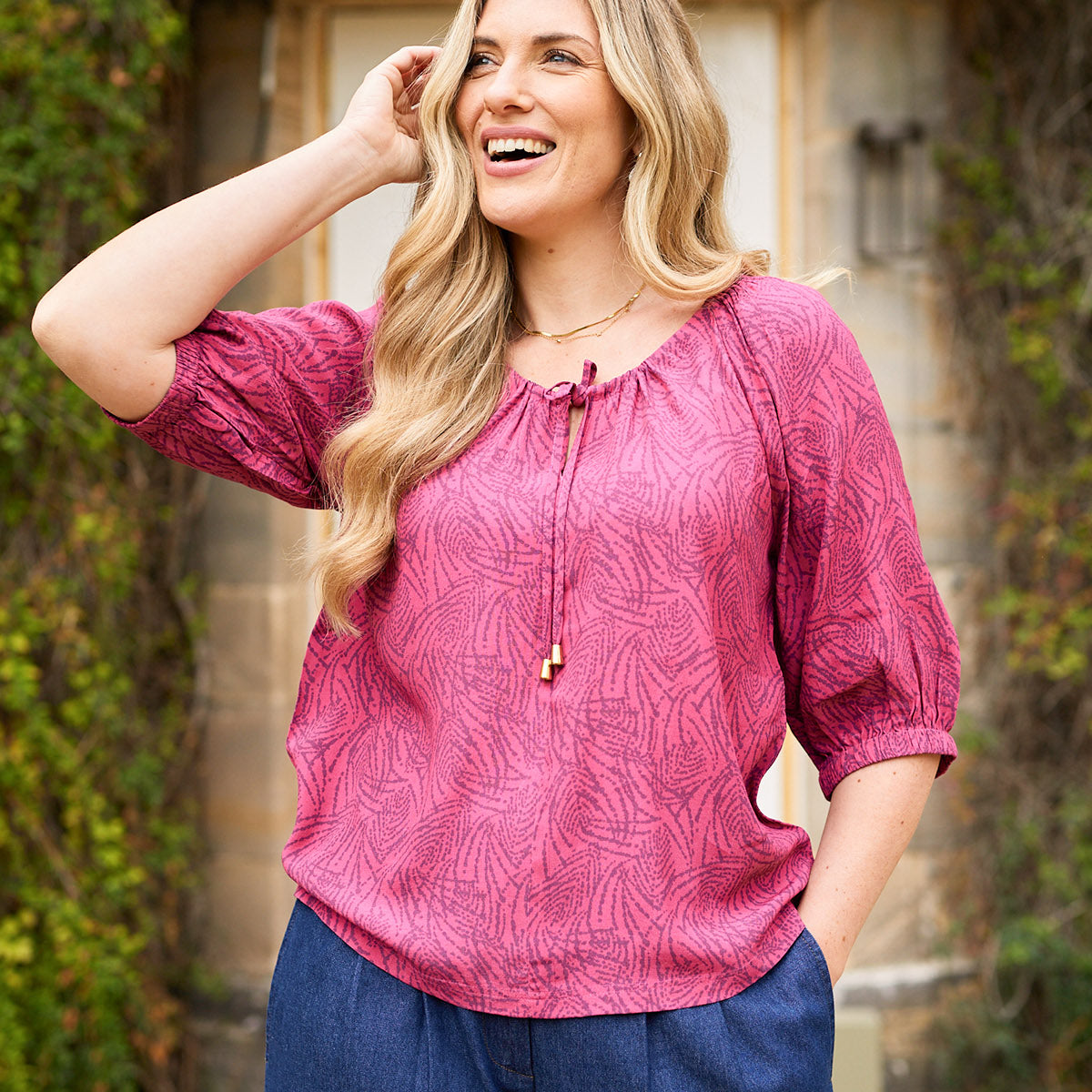 Lottie Top - Pink Abstract Dot Print – This is Unfolded