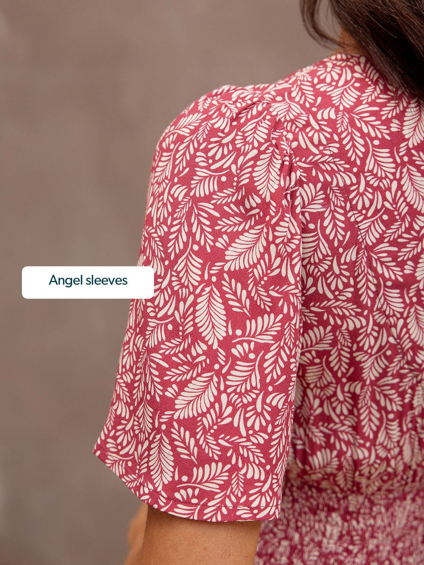 Maddie Short Sleeve Dress - Maroon Leaf Print – This is Unfolded