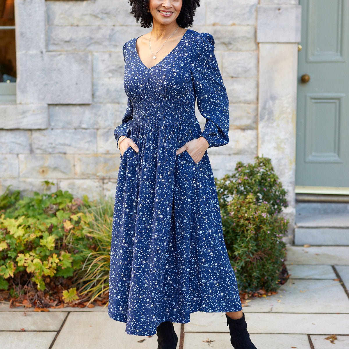 Maddie Dress - Navy Star Print – This is Unfolded