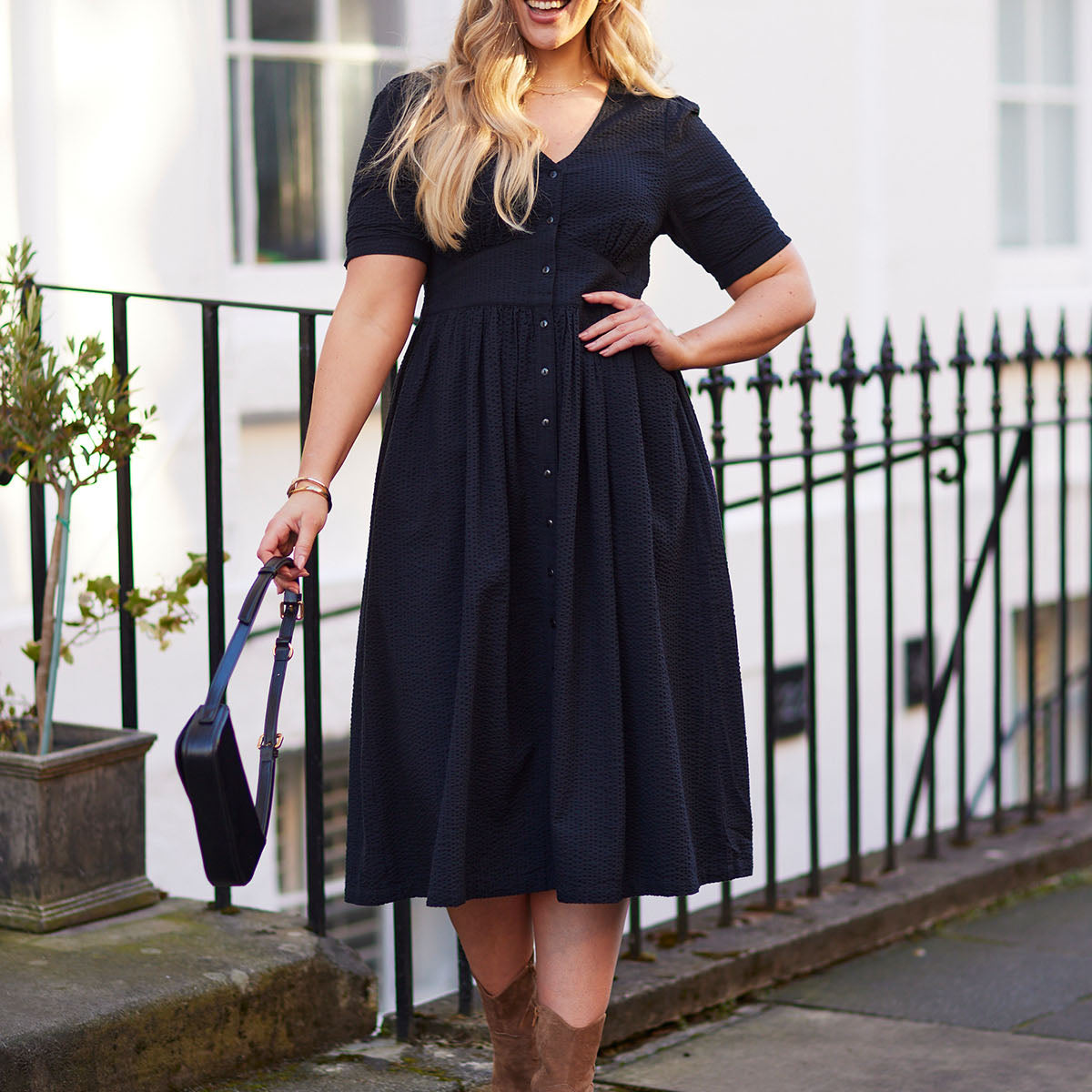 Rodica Black Textured Dress – This is Unfolded