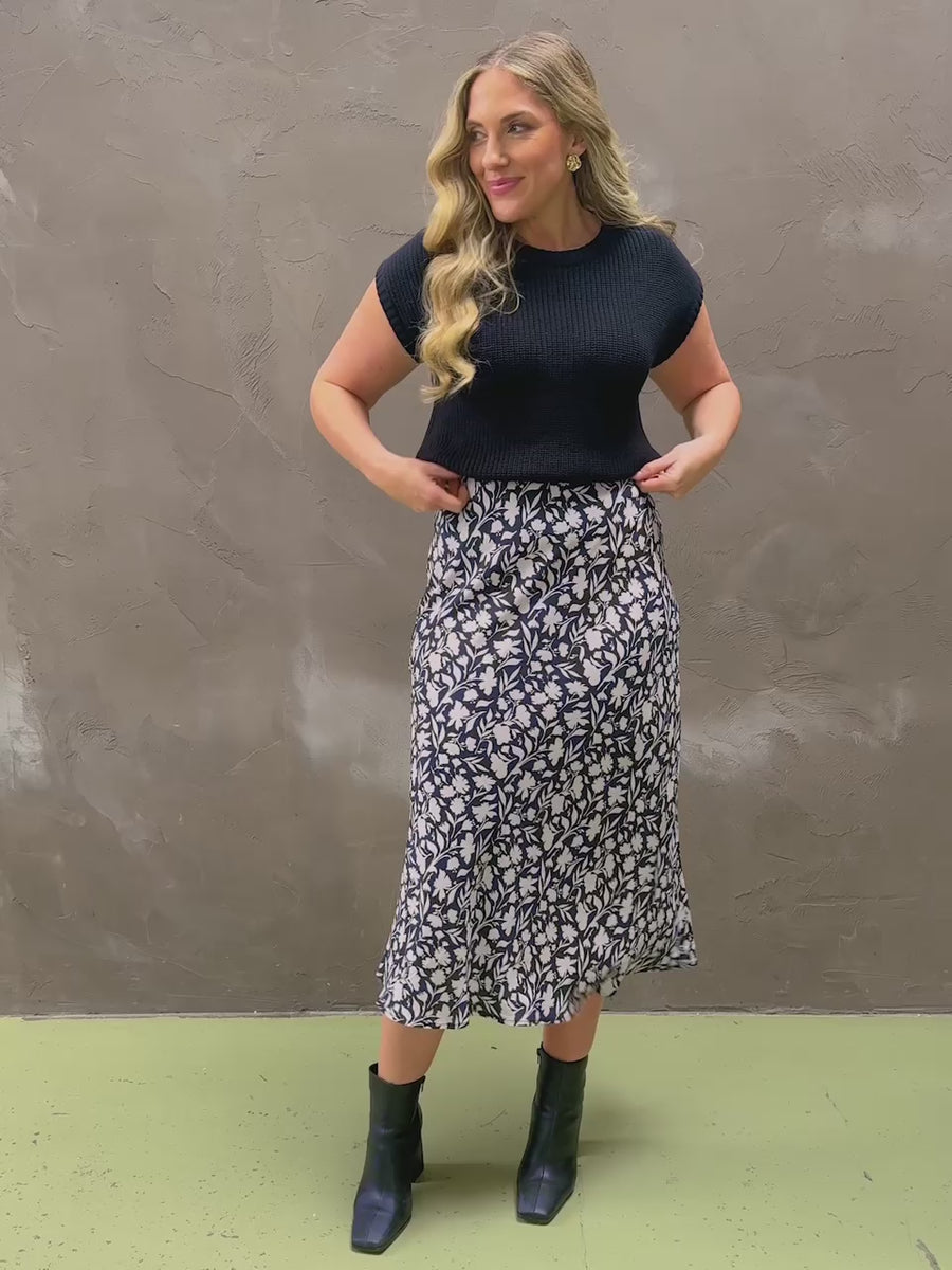 Isabelle Bias Cut Skirt - Monochrome Floral Print – This is Unfolded